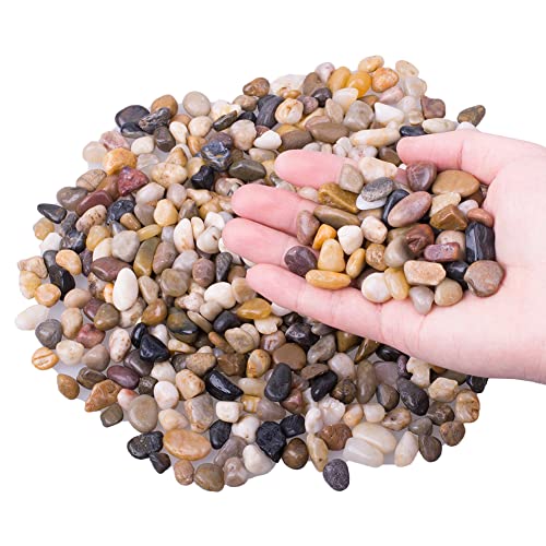 GRANDAN 1.9 LB Polished Pebbles 3/8", Gravel Size Mixed Colors Natural Decorative Smooth River Rocks, Small Pebble Stone for Landscaping, Succulent, Bonsai, Potted Plants, Aquarium, Fairy Garden