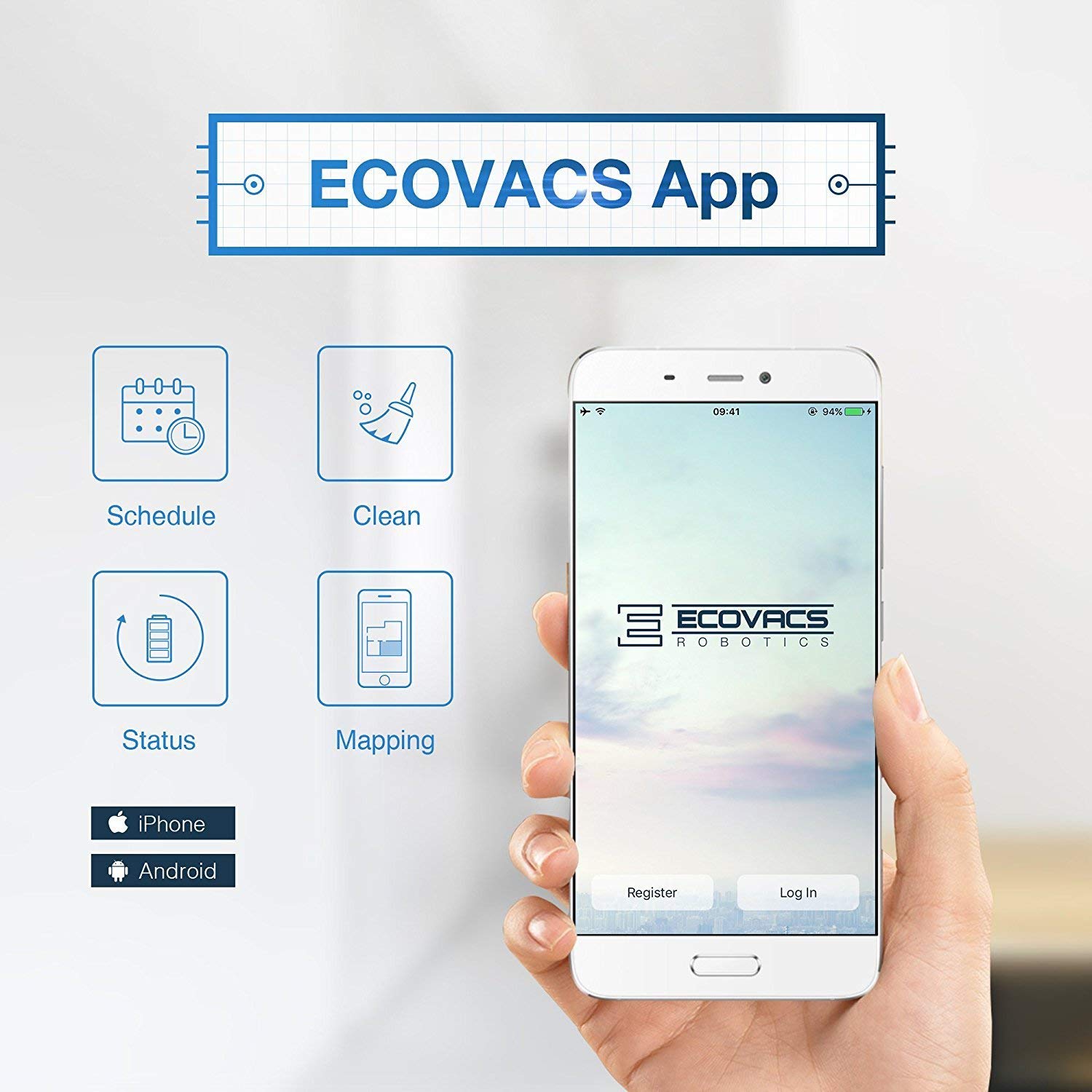 ECOVACS DEEBOT 900 Smart Robotic Vacuum, Carpet, Bare Floors, Pet Hair plus Mapping Technology, High Suction Power, WiFi, with Alexa, Google Assistant White (Renewed)