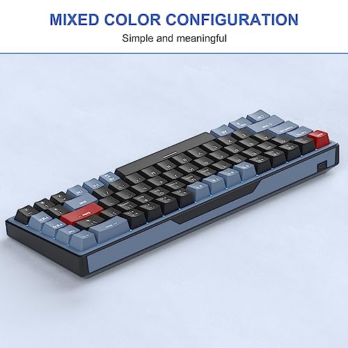 MageGee 60% Mechanical Gaming Keyboard, 68 Keys Hot-Swappable Compact Blue LED Backlit Gaming Keyboard, SKY68 Wired Ergonomic Mini Office Keyboard for Windows PC Gamer (Red Switch, Blue & Black)