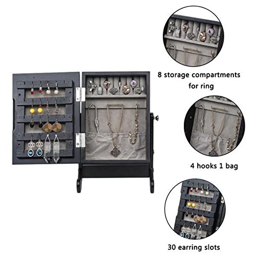 Small Mirror Jewelry Cabinet Organizer Armoire, Black
