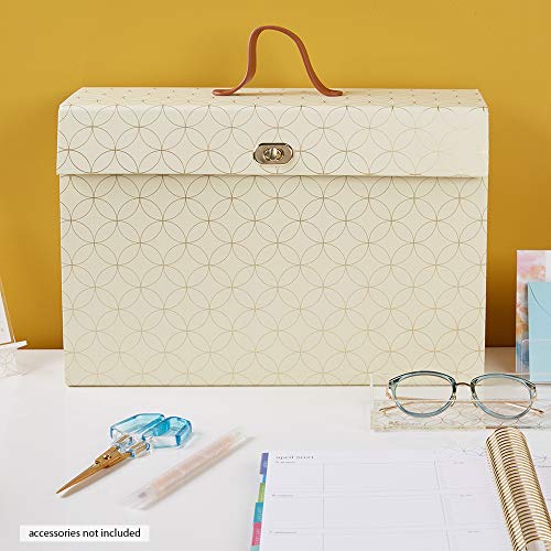 Erin Condren Designer Desk Accessories - Mid Century Circles Outline Accordion File Organizer Box. Features Beautiful, Metallic Gold Concentric Circles Outline Pattern