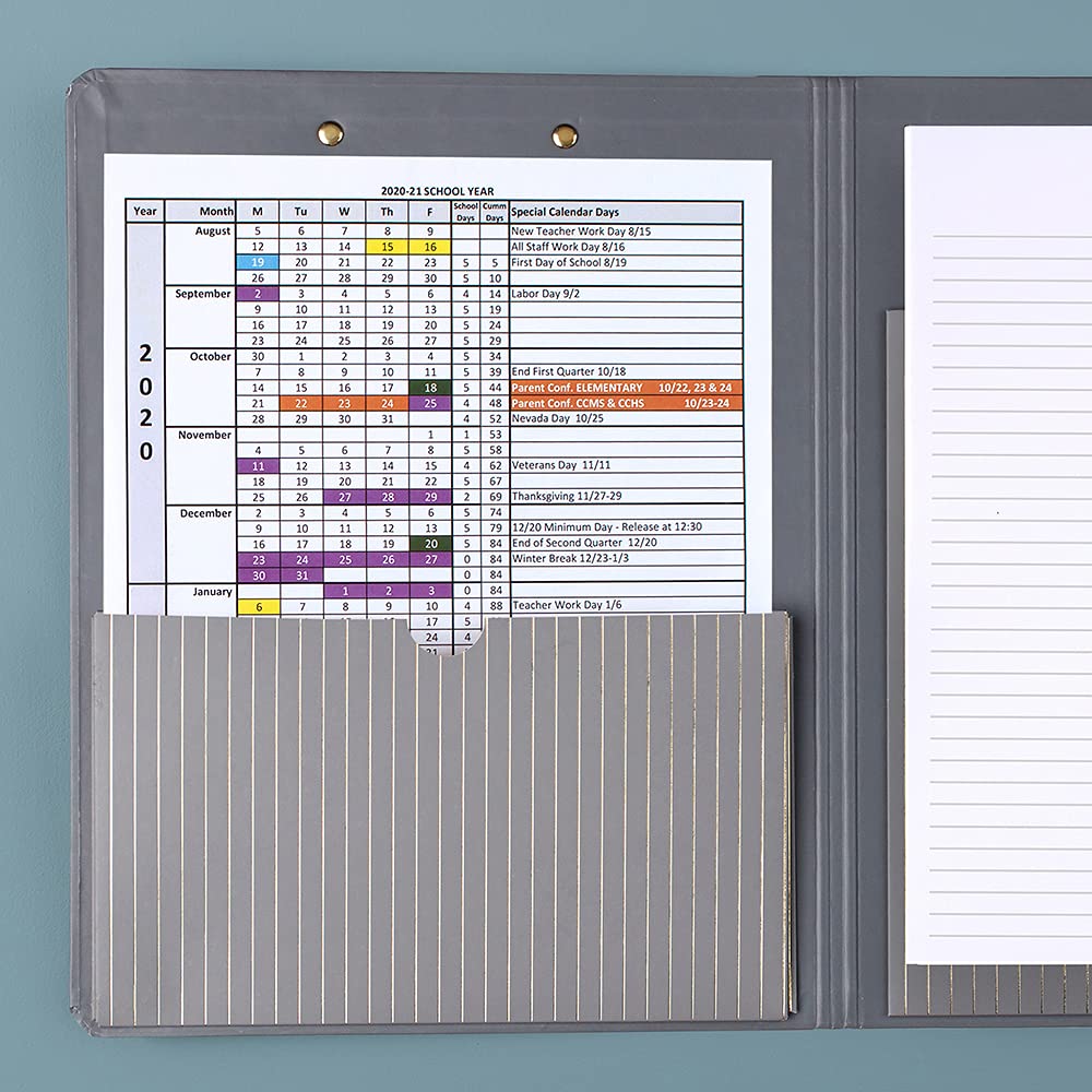 Erin Condren Designer Desk Accessories - Focused Charcoal Clipfolio - Lined Notepad Included. Notepad Measures 8.5" x 11" and Includes 25 Sheets of Note Taking Potential