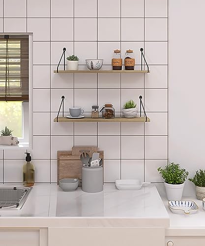 Sapowerntus Long Floating Shelves for Wall Mounted 24 Inch, Rustic Farmhouse Wood Bathroom Hanging Extended Shelf, Bedroom Living Room Kitchen Office Display, Storage Decor Set of 2, Brown