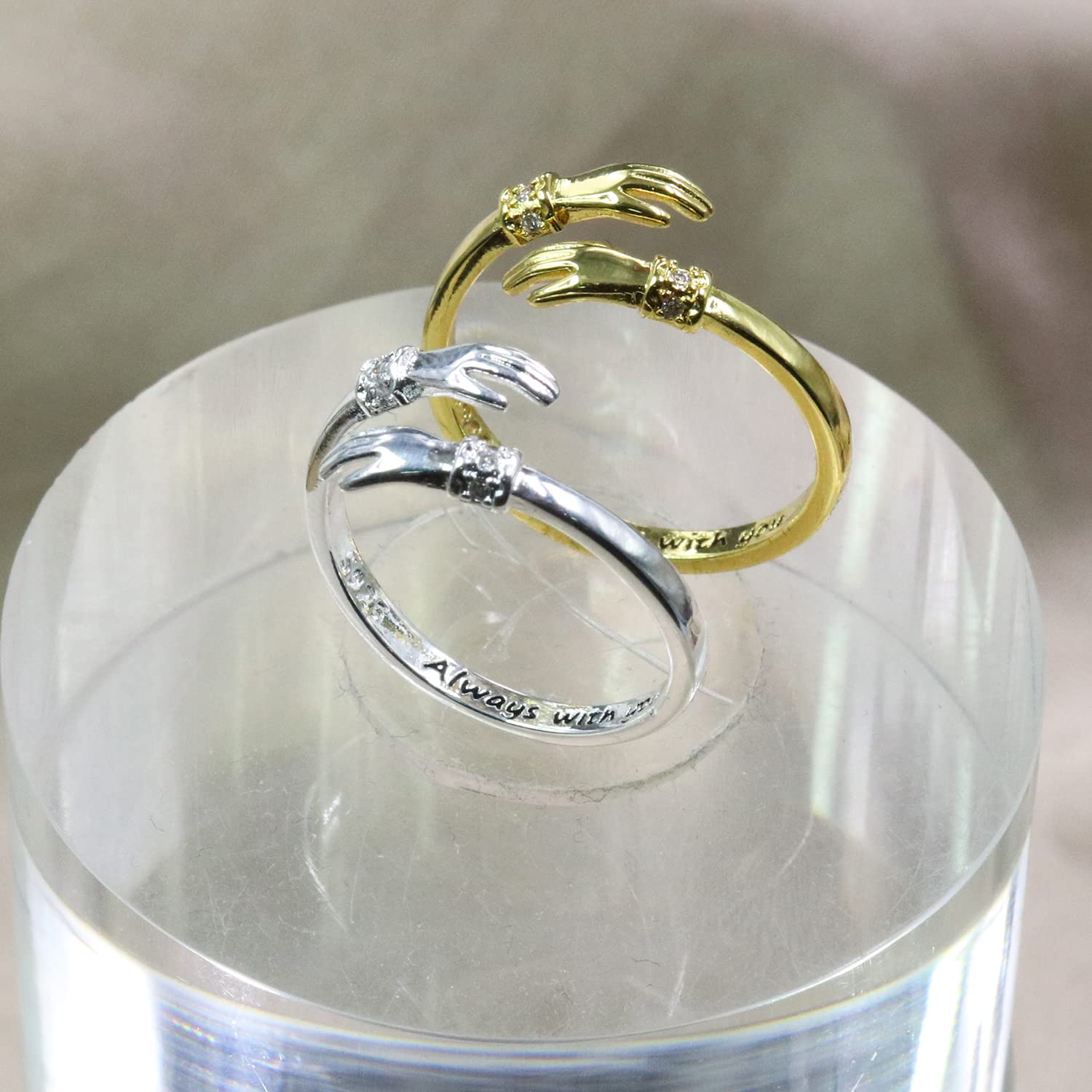 FLOGWE Valentines Day Gifts S925 Sterling Silver Hug Ring,Love Ring Always with You Engagement ring Wedding Anniversary Ring, Adjustable Ring Hugging Ring Birthday Surprise with Jewelry Box