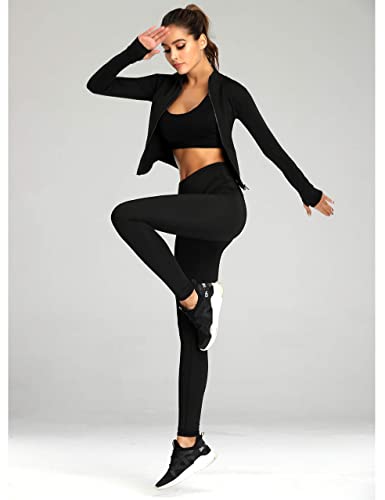 UANEO Workout Tops for Women Cropped Workout Jackets for Women Yoga Athletic Jacket (Black-M)