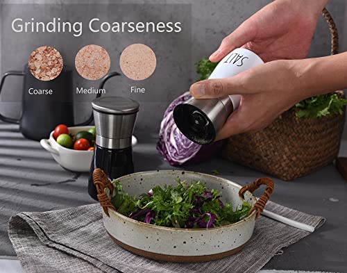 Wartter Stainless Steel Salt & Pepper Grinders Refillable Set - Two Salt/Pepper Shakers with Adjustable Coarse Mills - Easy Clean Glass Grinders