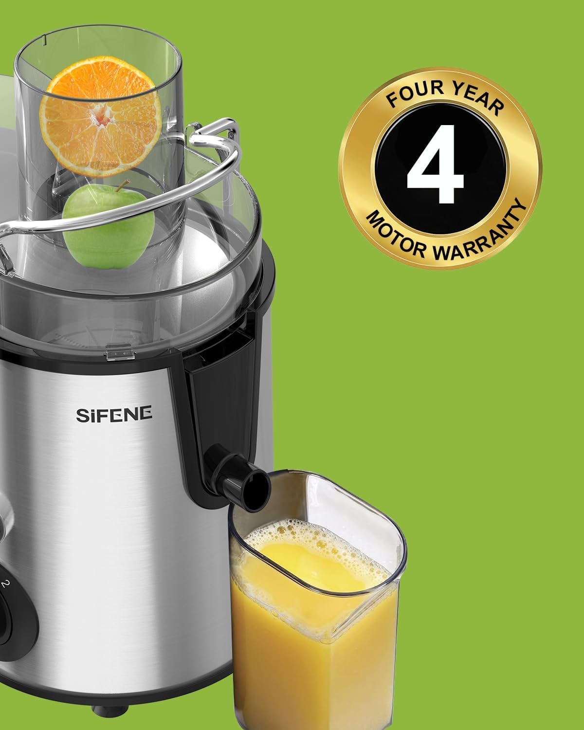 SiFENE Quick Juicer Machine, Centrifugal Juicer with 3" Big Mouth for Whole Fruits & Veggies, Easy to Clean, Non-BPA Stainless Steel Kitchen Juicer