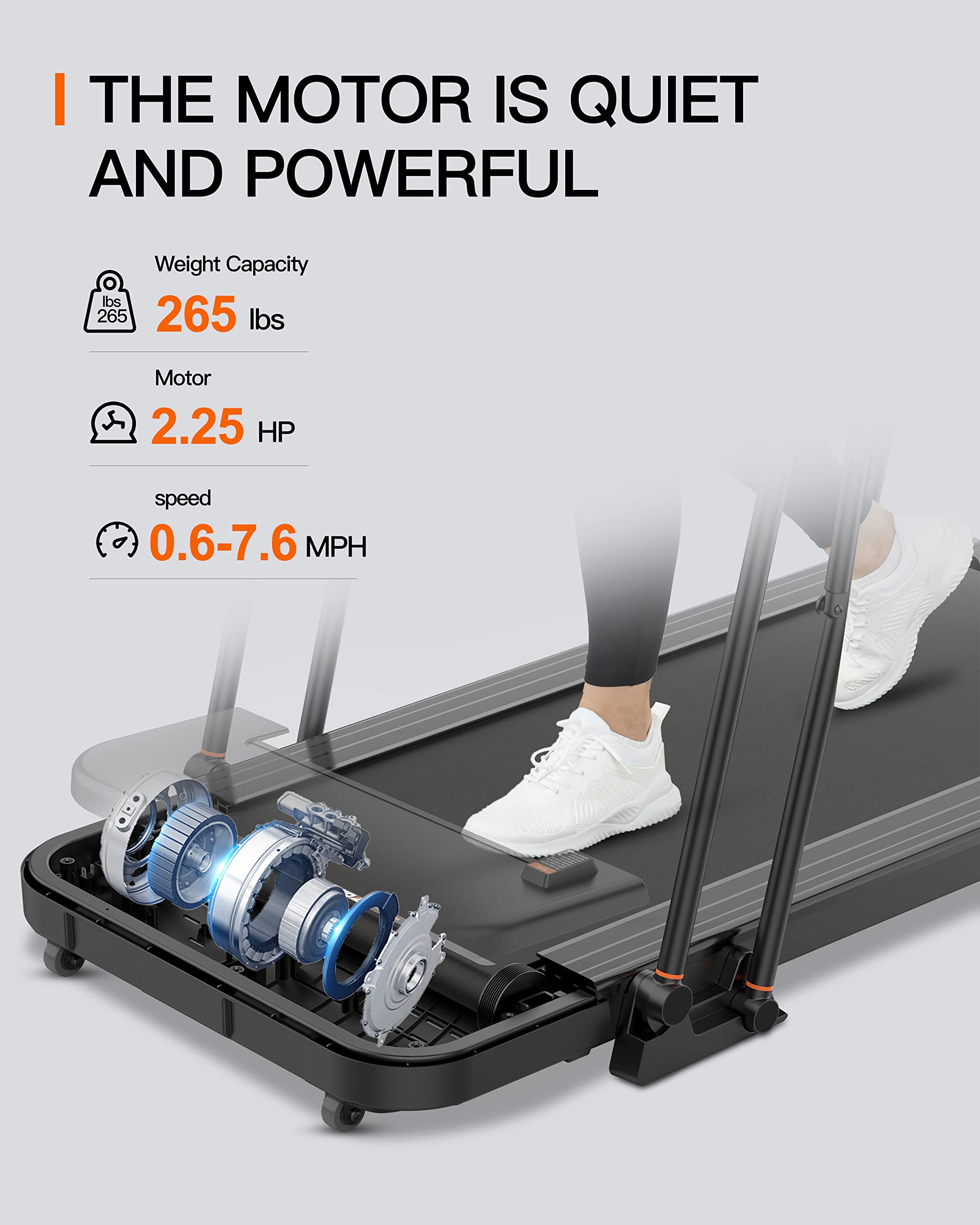 Folding Treadmill TODO 2.25HP Walking Running Portable Machine for Home and Office Install Free 265 lbs Capacity with Bluetooth Speaker