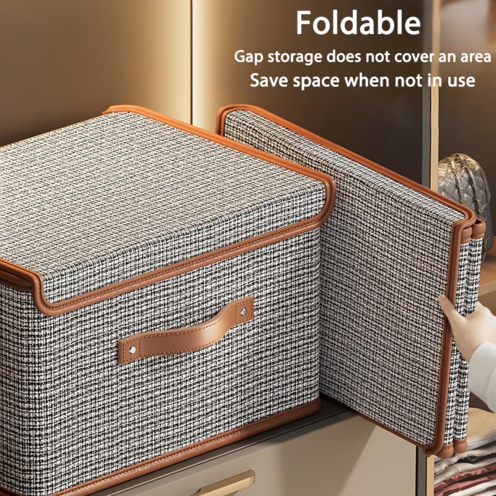 MALOKI Large Storage Bins with Lids Fabric Cotton Linen Collapsible Basket Decorative Storage Boxes Organizer Containers Baskets Cube with Handles Divider for Organizing Home Bedroom Closet Office