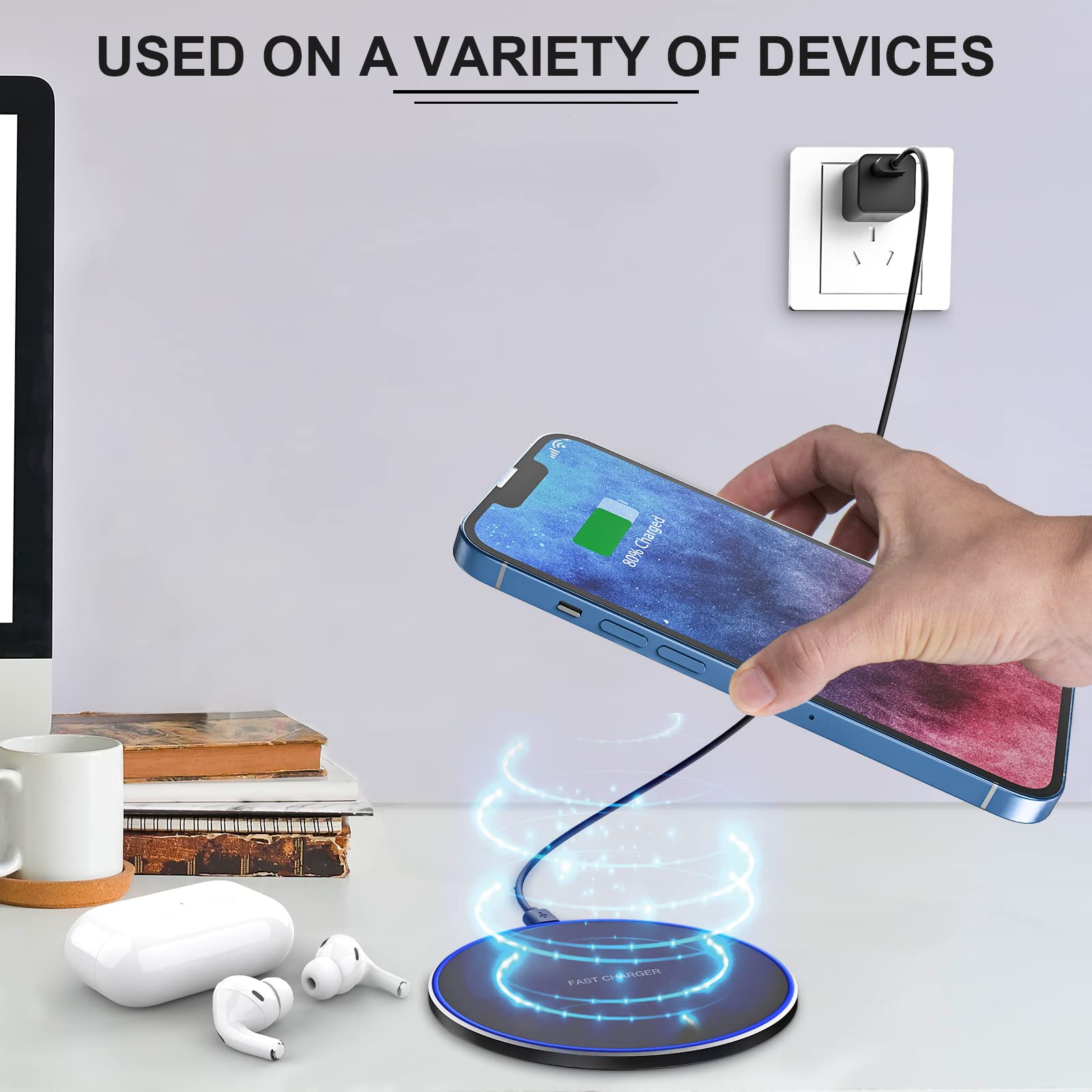 Fast Wireless Charger (Pad), 10W Max Wireless Charging Compatible with iPhone 14/14 Plus/14 Pro/14 Pro Max/13/12/SE/11/X/XR/8, AirPods/AirPods Pro, Google Nexus 4/Huawei/LG/Samsung(No AC Adapter)