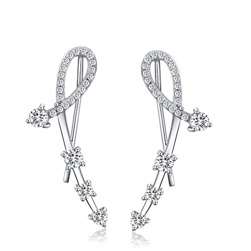 Ear Crawler, Mariafashion Cuff Earrings Sterling Silver Ear Climber Butterfly Diamond Zircon Stud Earrings (star ear cuff)