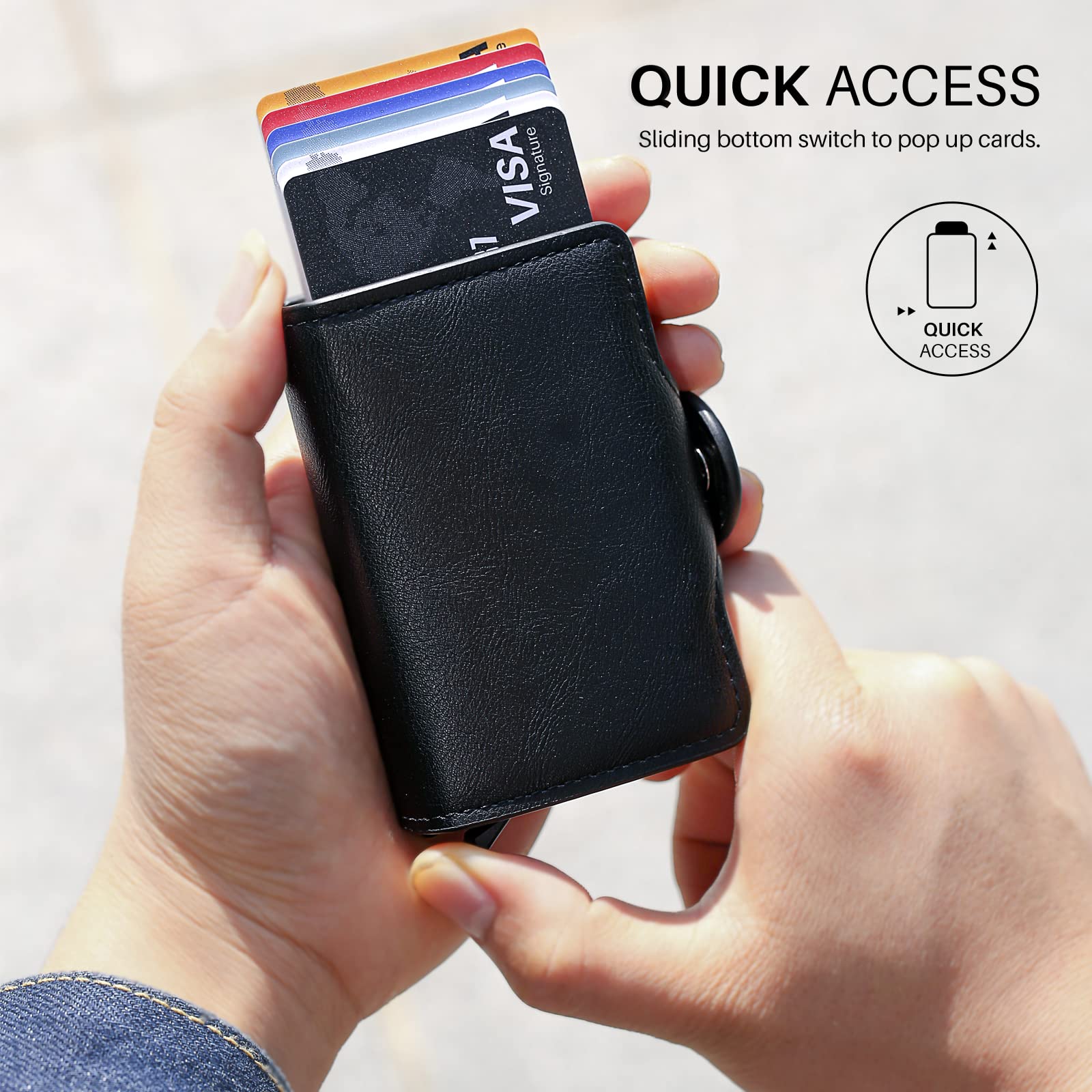 GAOKOSC Credit Card Holder with RFID Blocking,Pop Up Leather Money Clip Wallet for Men,Double Card Case Wallet