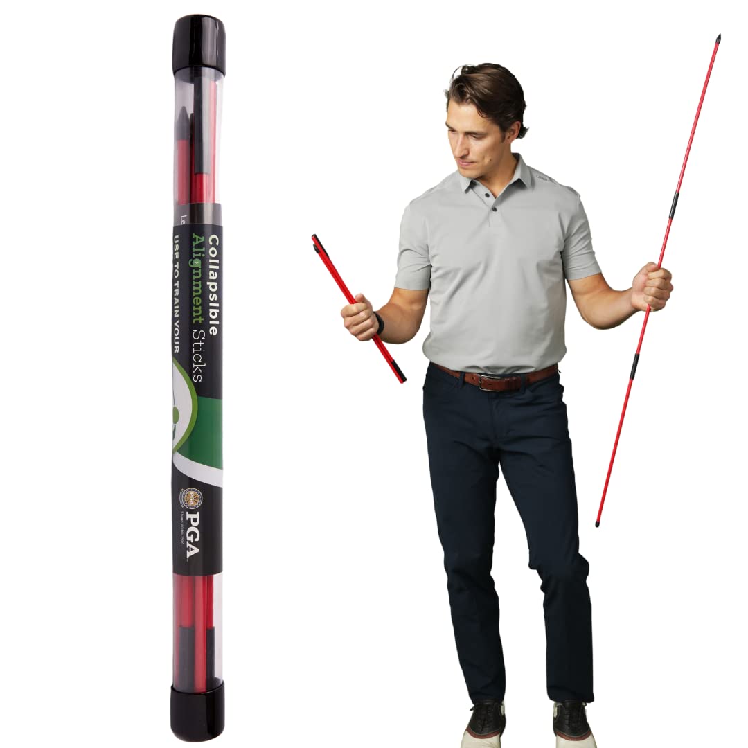 Golf Alignment Sticks by Shaun Webb, PGA (Pack of 2) 40-inch Collapsible Alignment Stick Golf Training to Set up Your Body, Balls and Club in Perfect Alignment. Clear Tube Case - Golf Training Sticks