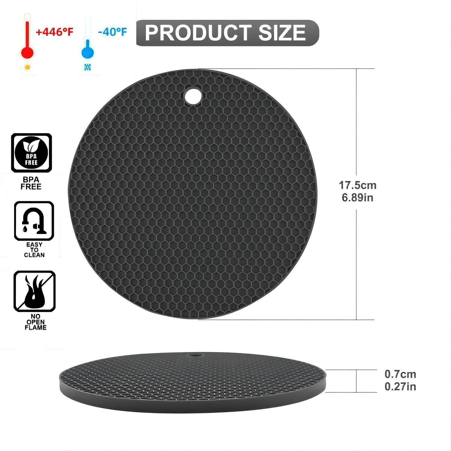 Hotsyang Silicone Trivets, Silicone Trivets for Hot Pots and Pans, Silicone Trivets for Hot Dishes, Trivets Mats Kitchen, Round Silicone Mats Set, Silicone Hot Pads For Kitchen Counter,Dark Grey 4 pcs