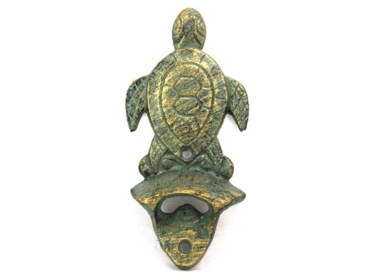 Hampton Nautical Antique Bronze Wall Mounted Turtle Bottle Opener 6"-Vintage Cast Iron Decor-Sea Life