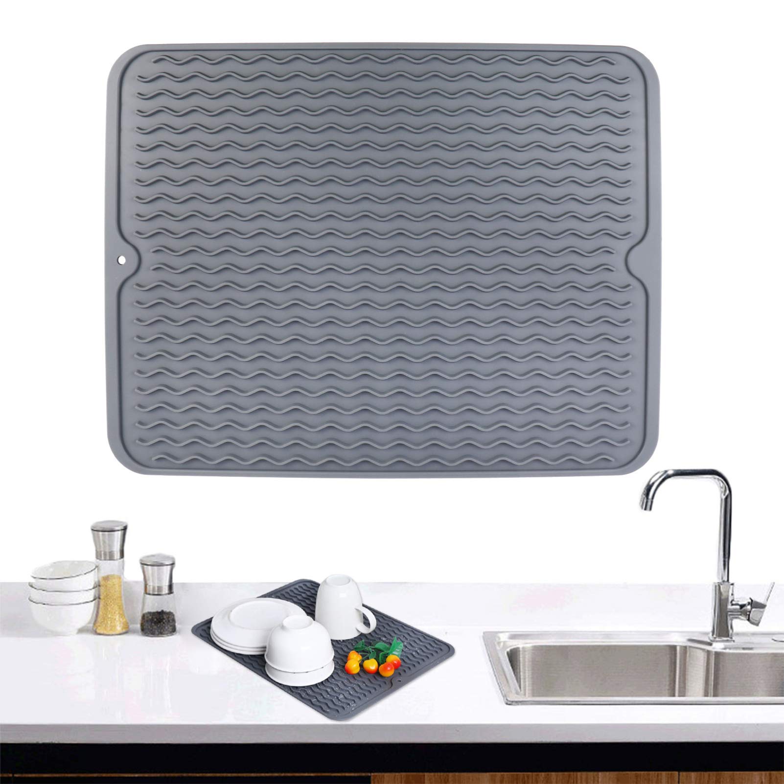 Hemoton 1pc Silicone Draining Mat countertop Dish Silicone Utensils Kitchen mat Silicone trivets Drain mat pad Silicone Drying mat Kitchen Dish Drying Mat Ripple Dish mat