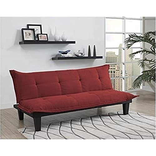 sgzyl Convertible Futon Couch Bed with Microfiber Upholstery and Wood Legs, Red