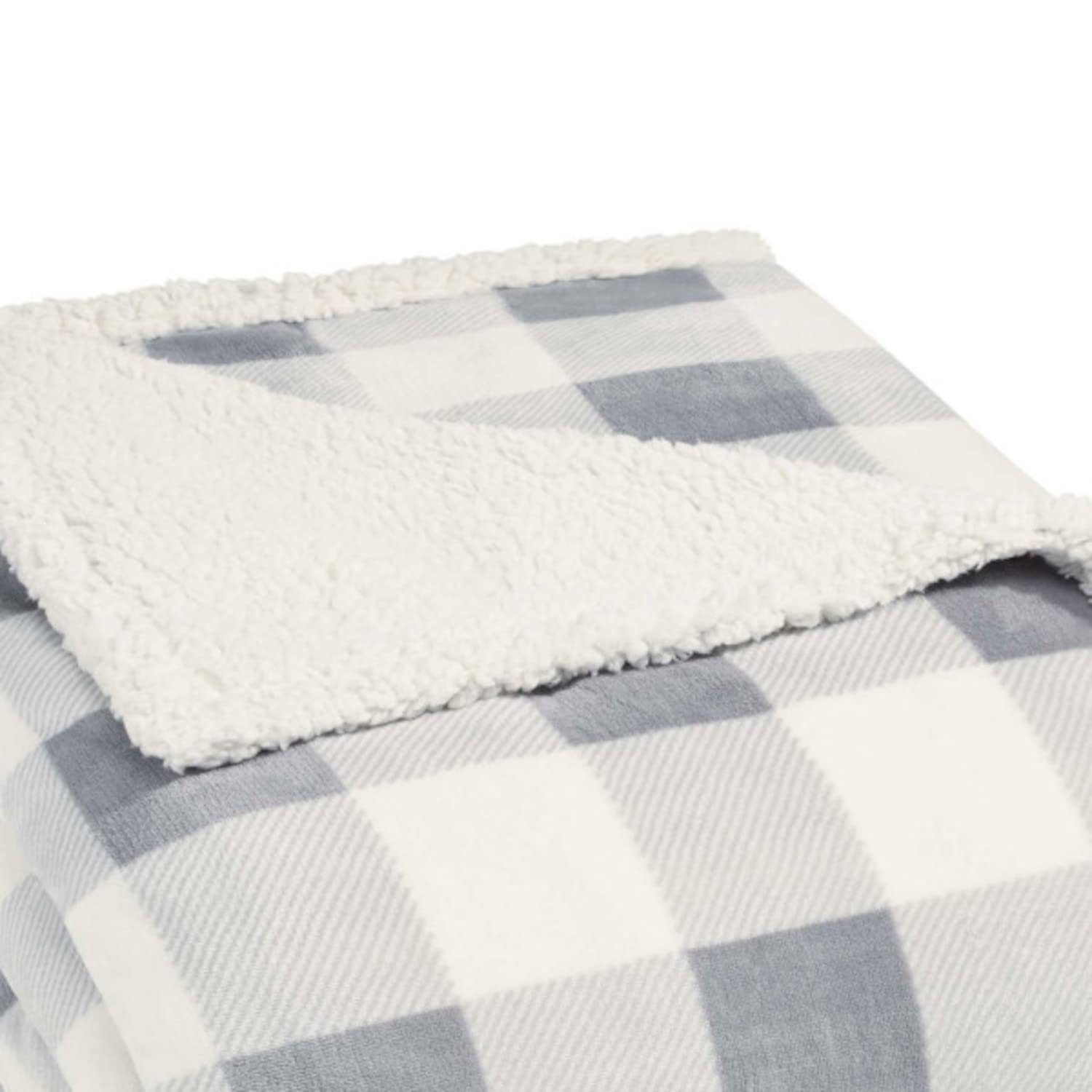 Eddie Bauer - Queen Blanket, Reversible Sherpa Fleece Bedding, Buffalo Plaid Home Decor for All Seasons (Chrome, Queen)