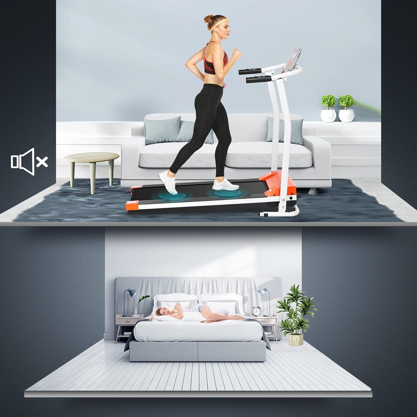 Folding Treadmill Treadmill for Home with LCD Monitor Motorized, Electric Treadmill Workout Running Machine with Auto Stop Safety Function (Light Orange)