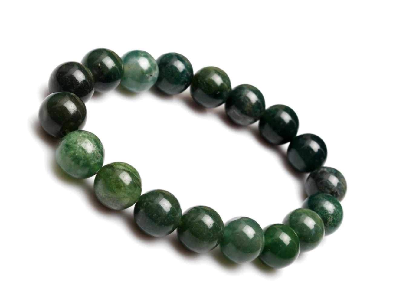 Energized Natural 108 Moss Agate Mala Beads Necklace, 8 mm bracelet, Dark Green Moss Agate, Mala Bead, Stretch Bracelet, Heart Chakra, Hand knotted Wrap Mala (Moss Agate Bracelet)