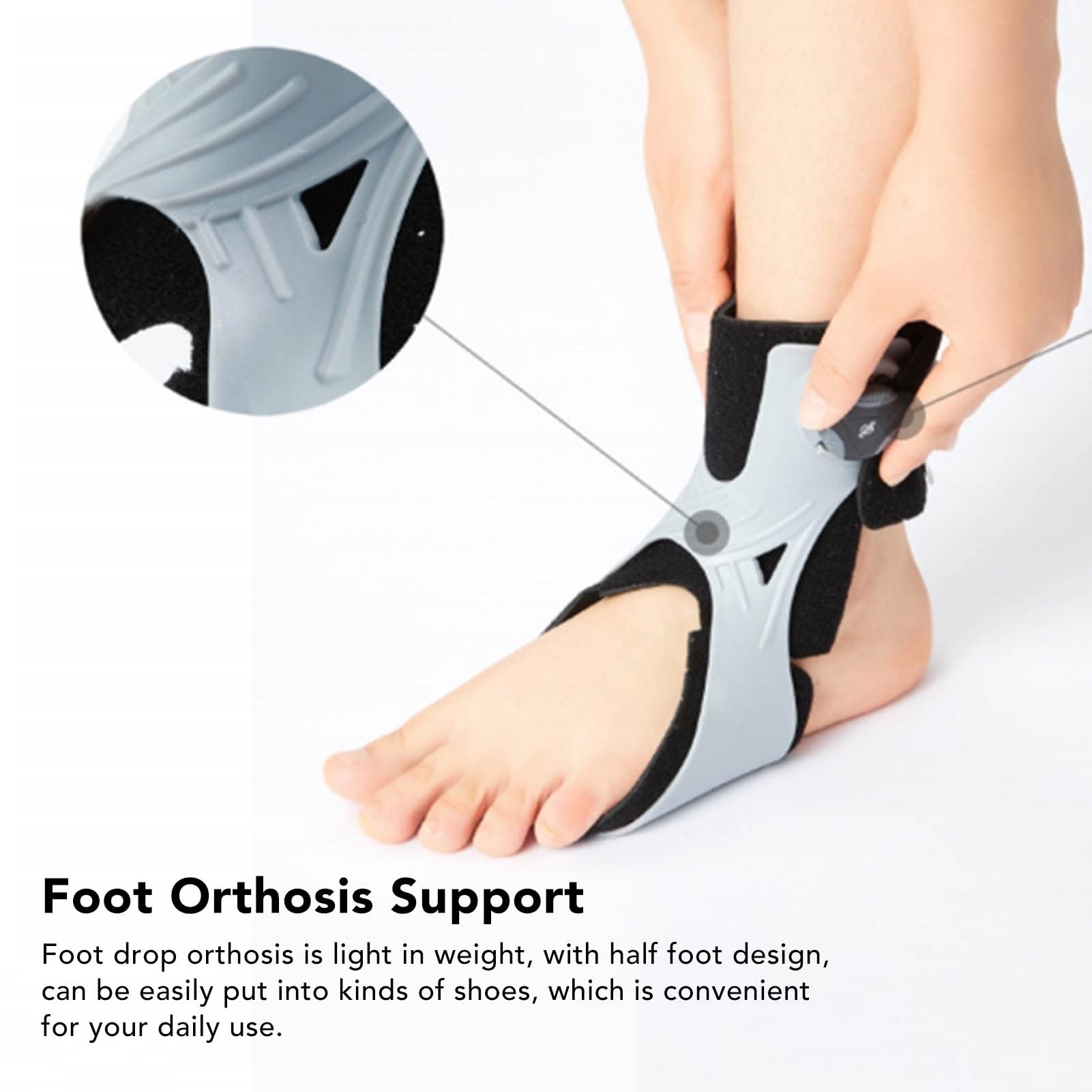 Foot Drop Orthosis, Ankle Foot Orthosis Rotary Buckle Posture Correct Soft Hollow Heel Lightweight for Paralysis (Left Foot M)