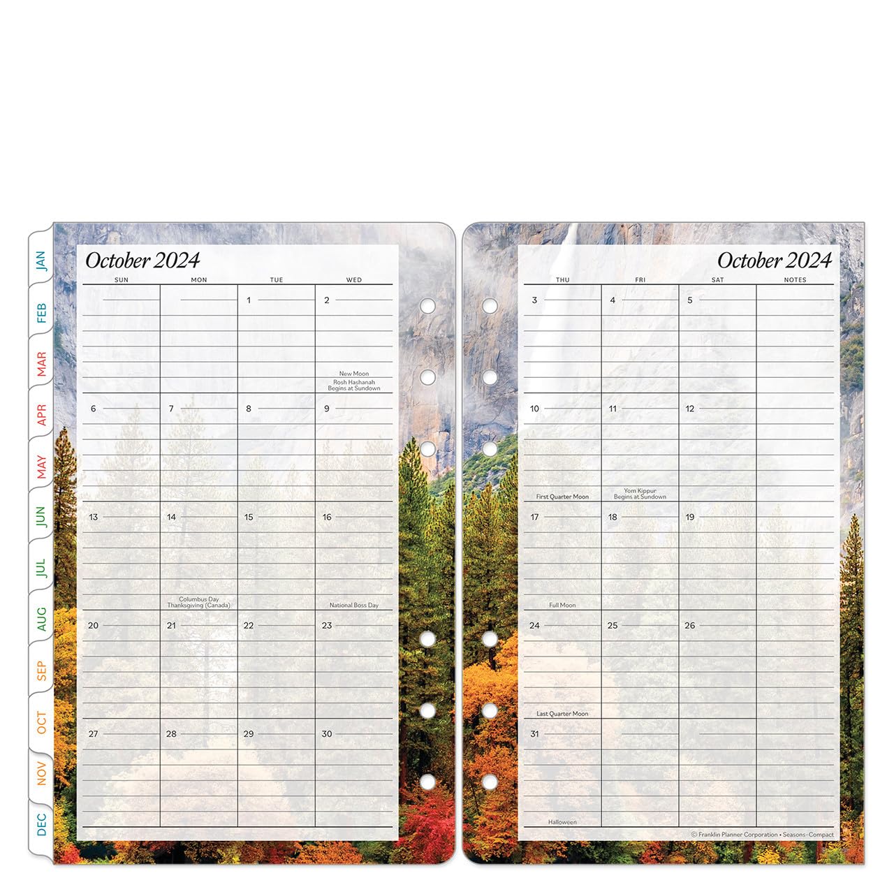 FranklinCovey - Seasons Two-Page Monthly Calendar Tabs (Compact, Jan 2024 - Dec 2024)