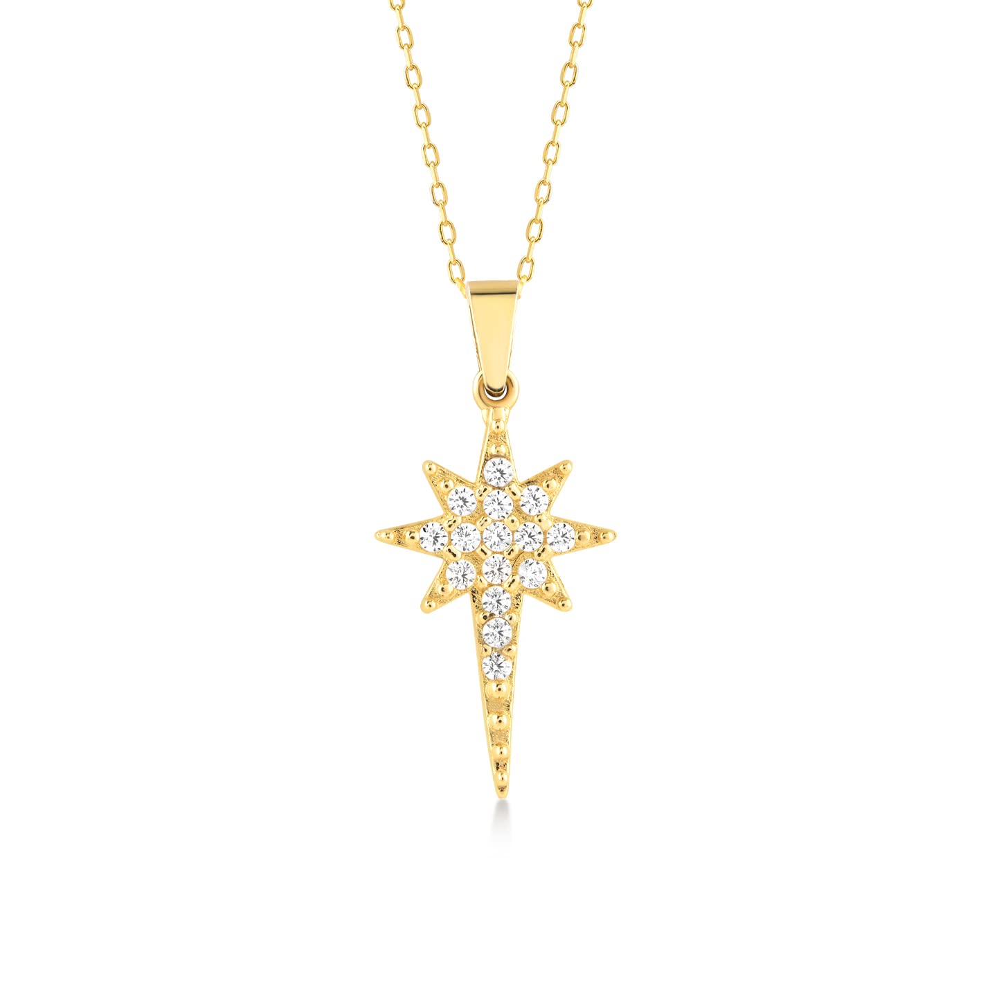 GELIN 14K Solid Gold North Star Necklace for Women | 14k Gold Celestial Necklace, 18"