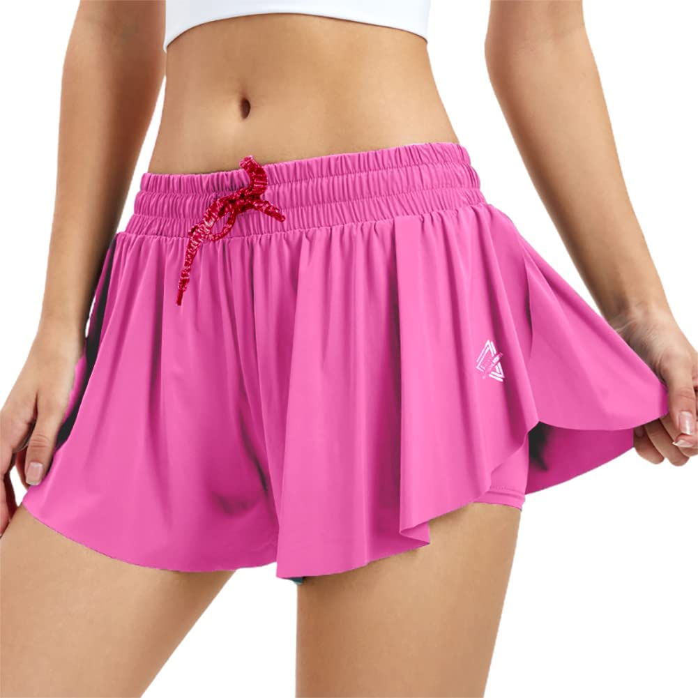 GSKS Womens 2 in 1 Flowy Workout Drawstring Shorts High Waist Athletic Running Lounge Sweat Skirt Summer Comfy Lounge Clothes Rose