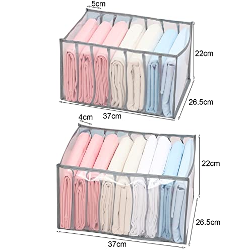 GRASARY Drawer Transparent Clothes Storage Box Home Compartment Organizer for Jeans, Pants, Closet, Socks Underwear, Bra (Grey and White) White 7Grid