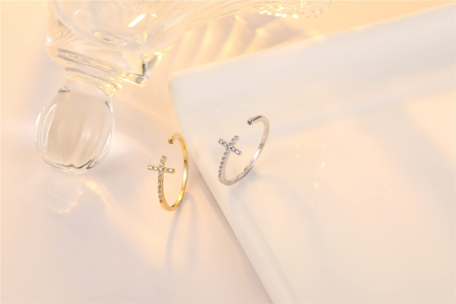 Fomissky Minimalist Stackable Cross Rings for Women, Adjustable Knuckle Rings Pinky Ring Midi Rings Religious Christian Jewelry