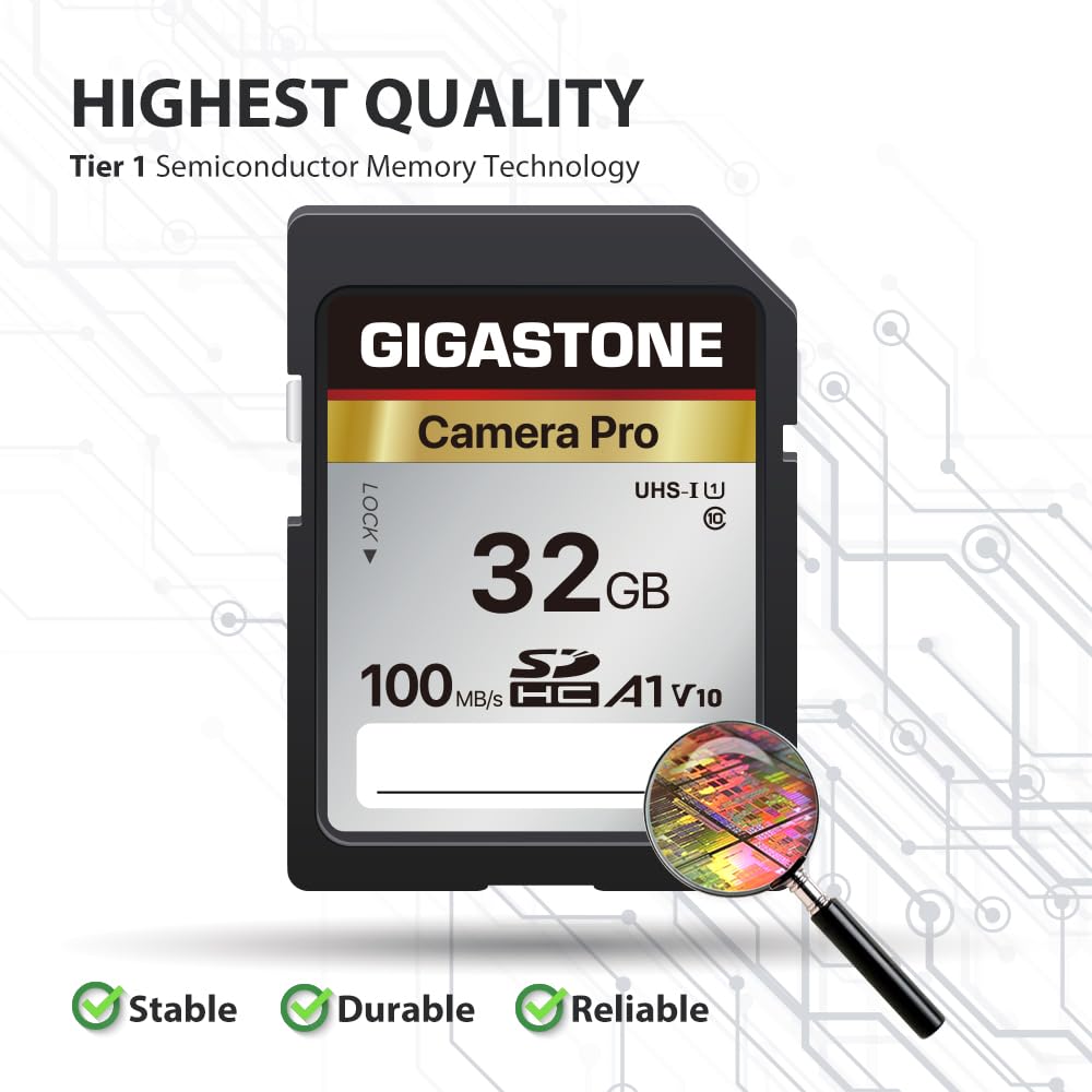 Gigastone 32GB 2-Pack SD Card, Camera Pro, A1 V10 SDHC Memory Card High Speed Full HD Video Compatible with Canon Nikon Sony Pentax Kodak Olympus Panasonic Digital Camera, with 2 Mini Cases