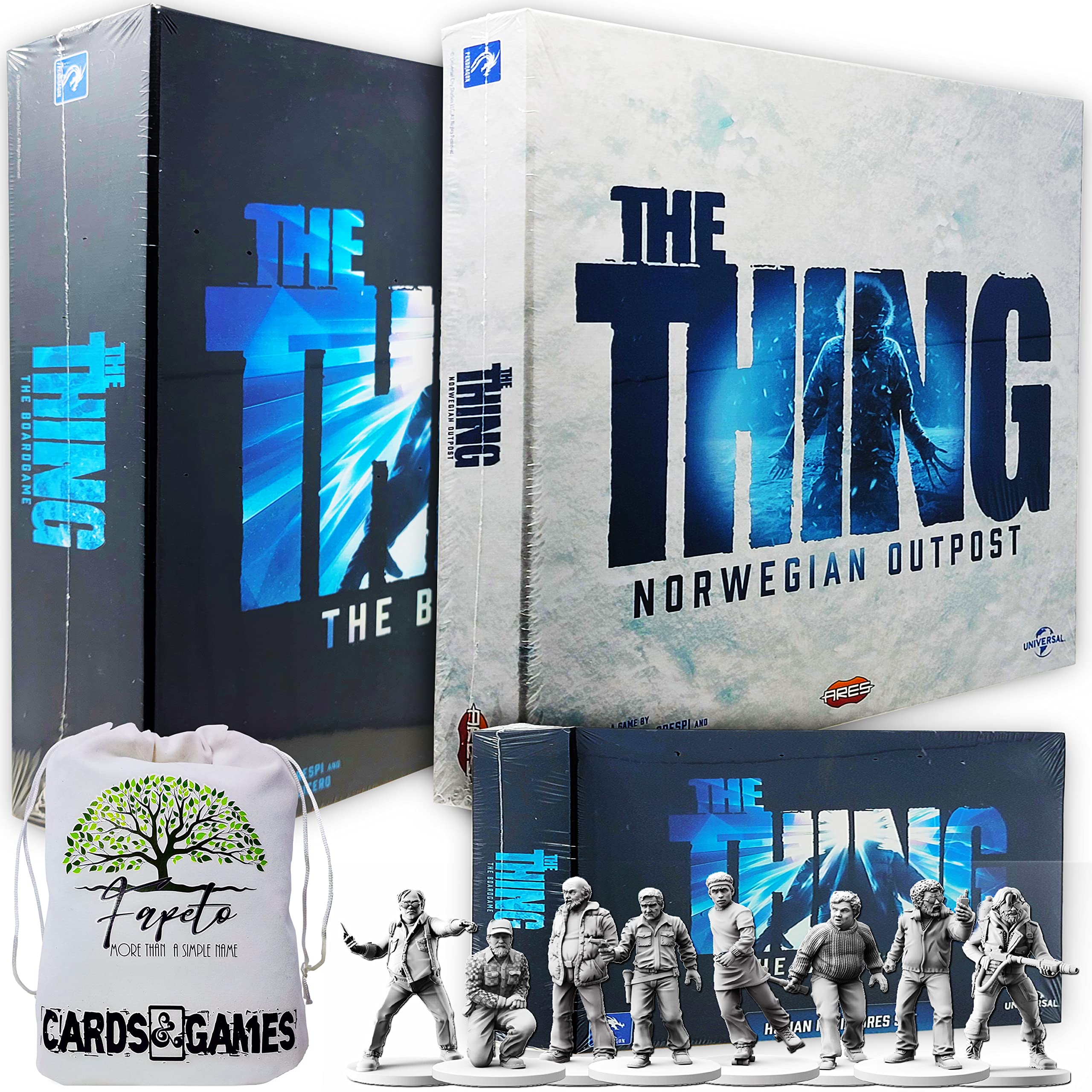 Fapeto More Than A Simple Name Drawstring Bag Bundle with The Thing Base, The Norwegian Outpost and Human Miniatures Expansion Board Game