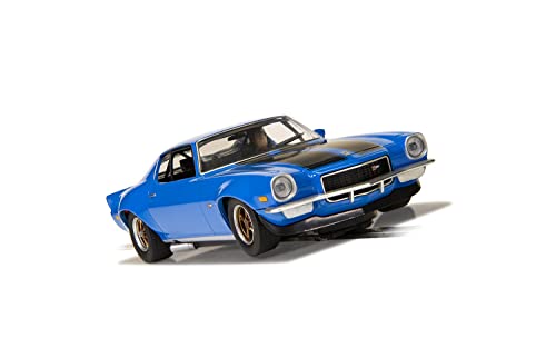 Scalextric American Street Duel 1970's Camaro vs. Mustang 1:32 Slot Car Race Track Set C1429T, Blue & Red