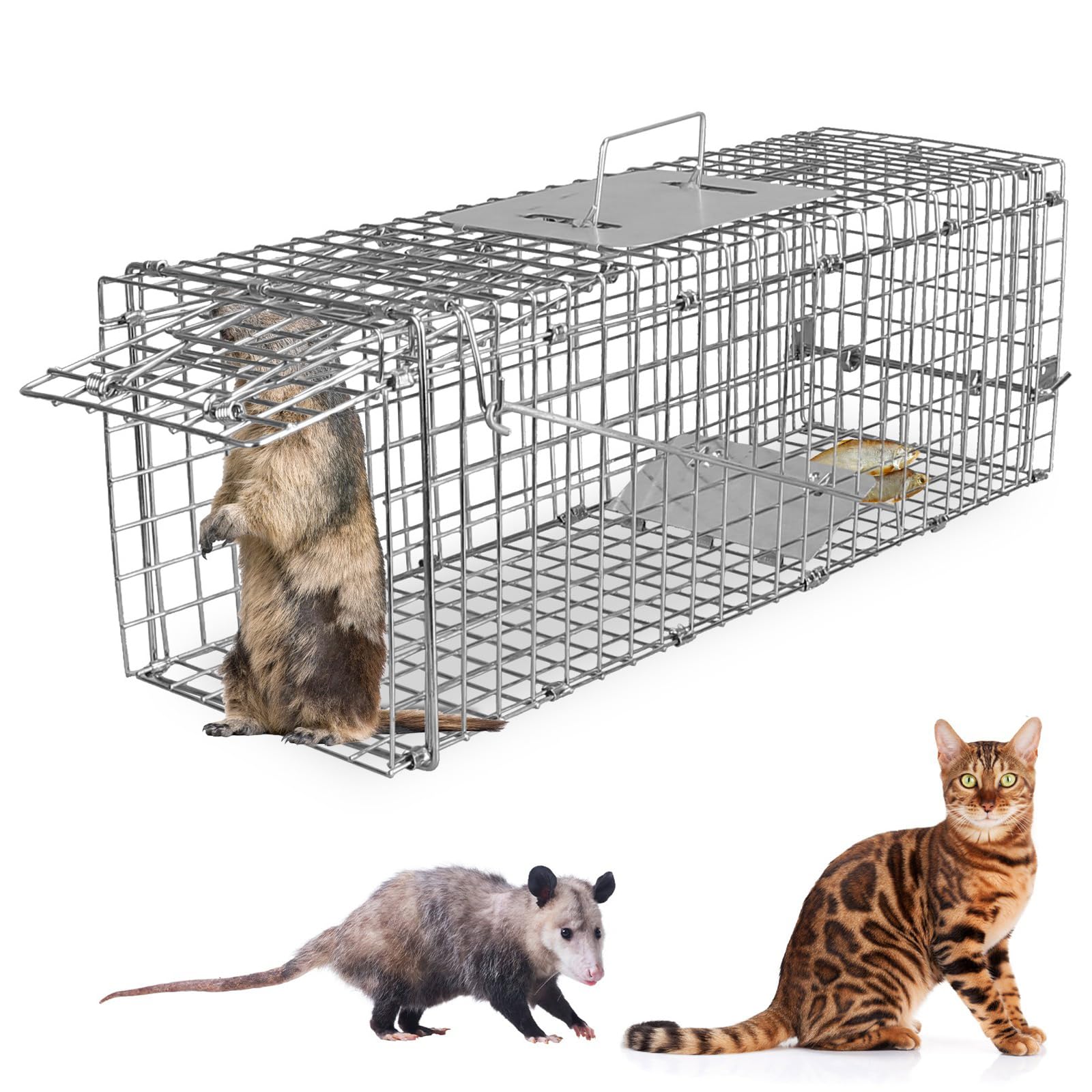 KOCASO 23.3"x7.24"x7.72" Humane Live Animal Trap Cage Cat Trap Catch Release Live Animal Rodent Cage for Indoor Outdoor,Foldable Live Trap for Small Rabbit Squirrel Groundhogs Mole Gopher Cat