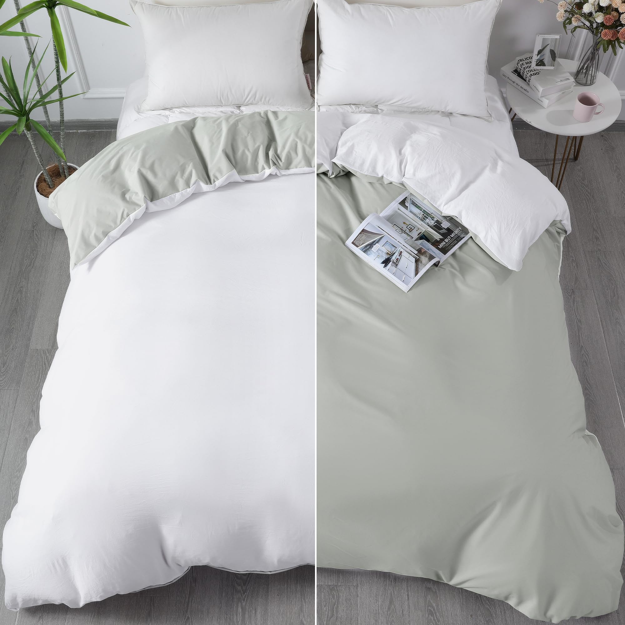 HOMBYS Single Sided Waterproof Duvet Cover King Size,Breathable Waterproof Duvet Protector,Moisture Wicking Treatment Comforter Protector with Corner Ties for Pets, Kids, Elder,Grey & White