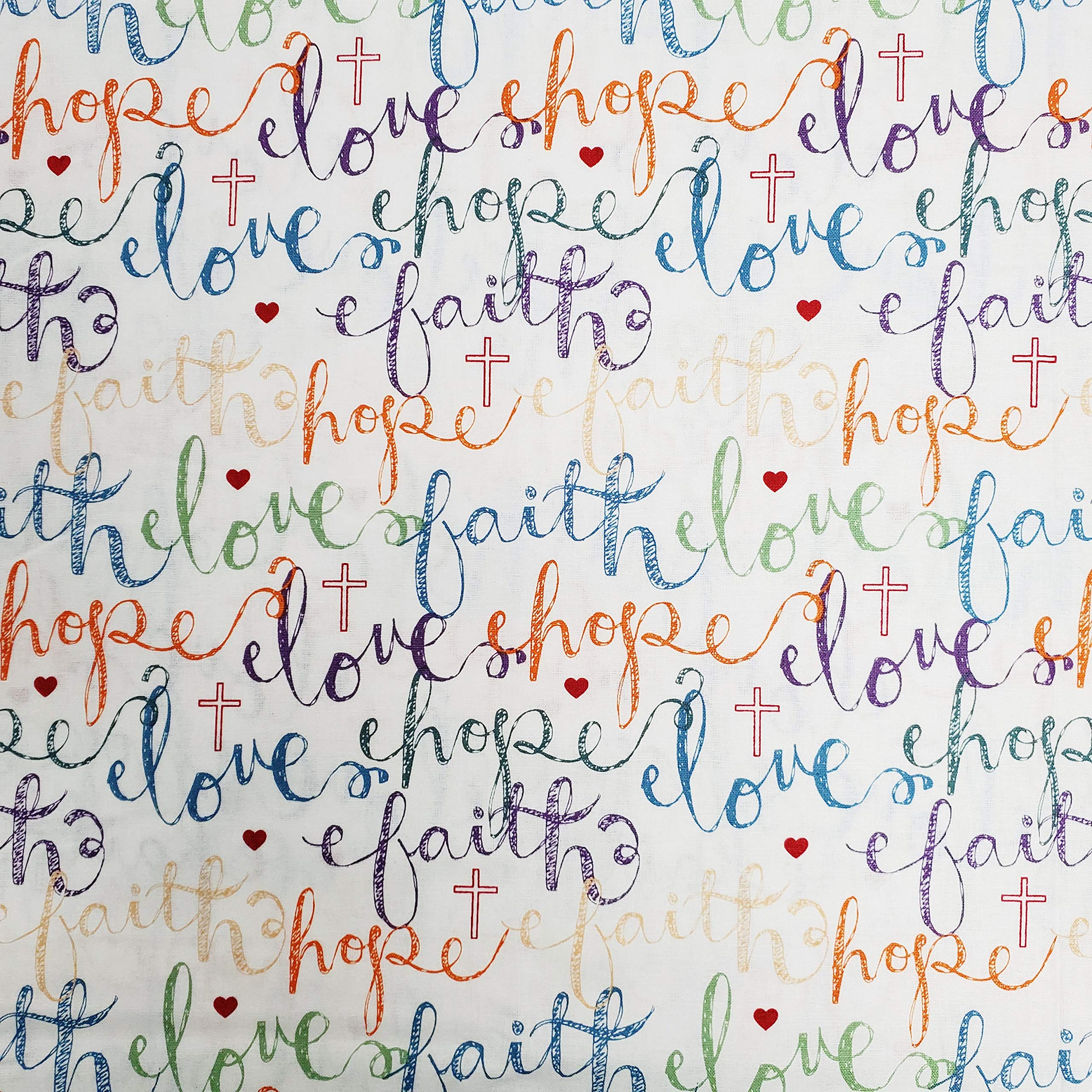 Fat Quarter - Faith, Hope, Love 18" x 21" ~ 100% Cotton Fabric ~ Christian Theme