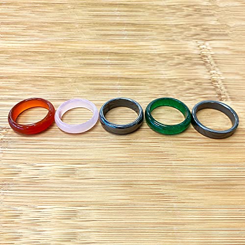 Gem Avenue Green and Light Pink Agate Hematite Carnalian Unisex Band Set Assorted Ring Sizes 6 to 9.5 Set of 5