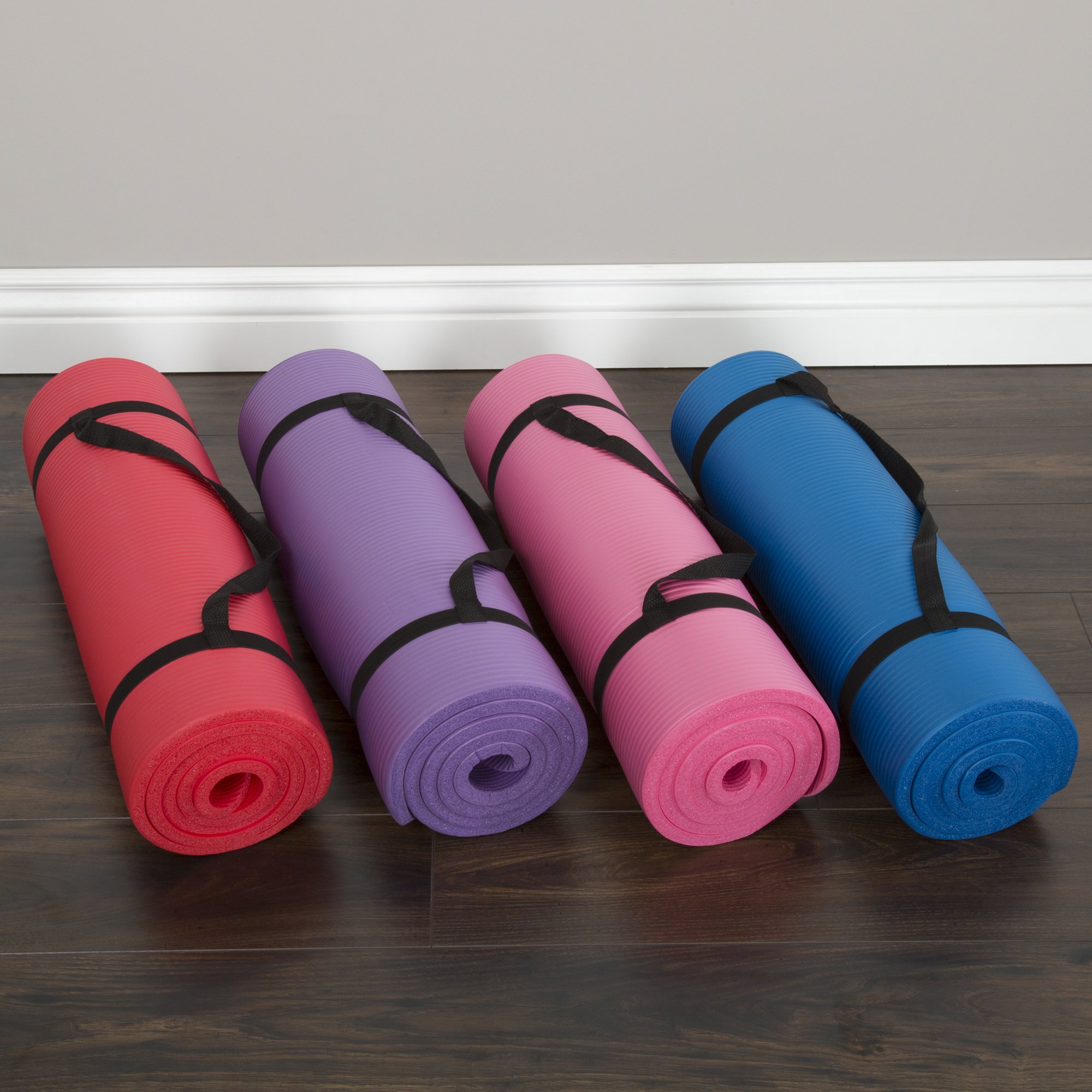 Extra-Thick Yoga Mat - Durable Exercise Foam Mat with Carry Strap for Gym Sessions, Fitness Training, Workout Equipment, and Pilates by Wakeman (Red)