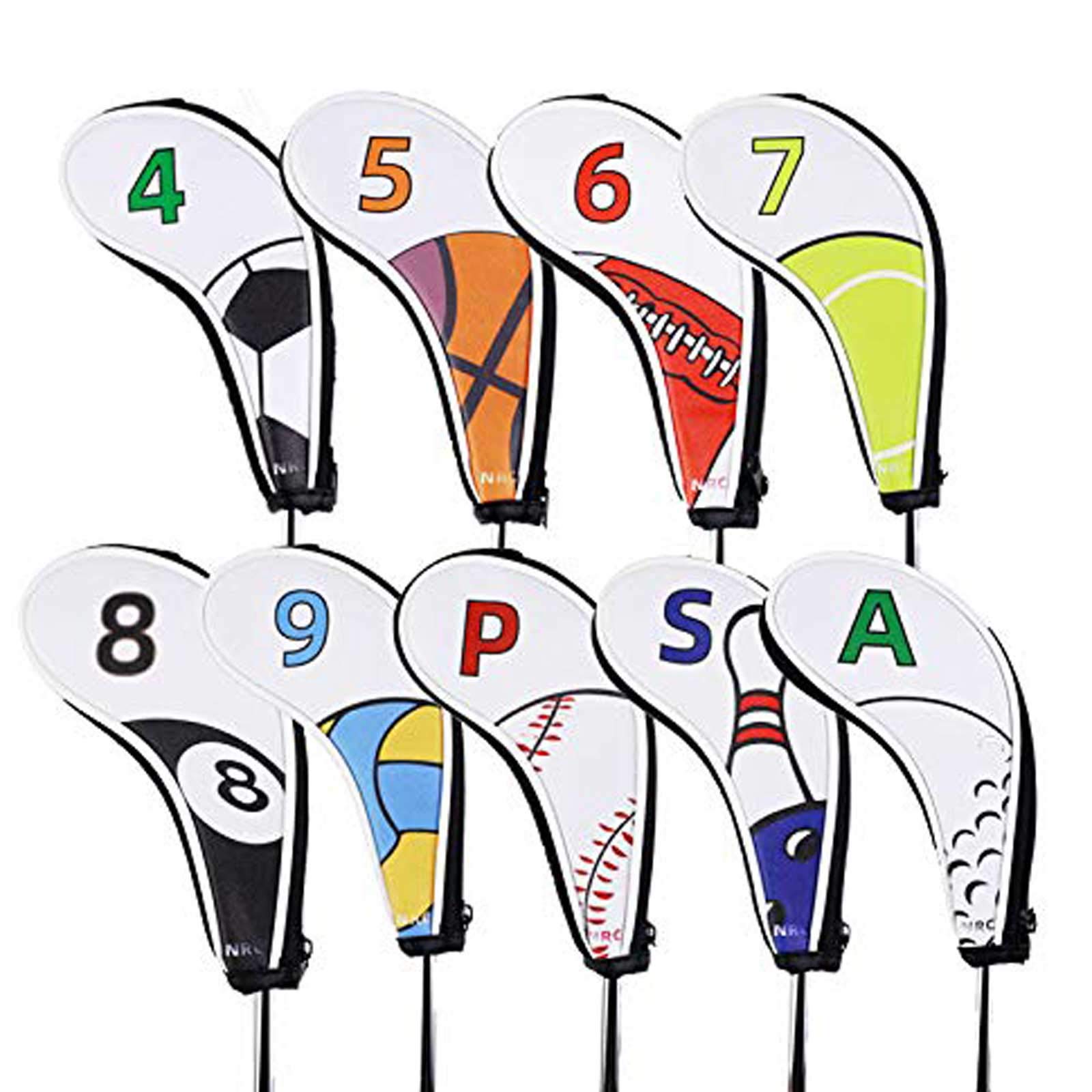 Golf Iron Head Covers 9Pcs/ Set Golf Iron Club Head Covers Handed Zipper Closure Thick Synthetic Leather Fit All Brands Titleist,Callaway,Ping,Taylormade,Cobra Etc. (Black)