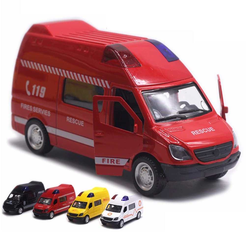 GIFZES Pull Back Car Toy,Simulated Pull Back Sound Light Ambulance Polices Car Fire Truck Kids Toy Gift Orange Ambulance
