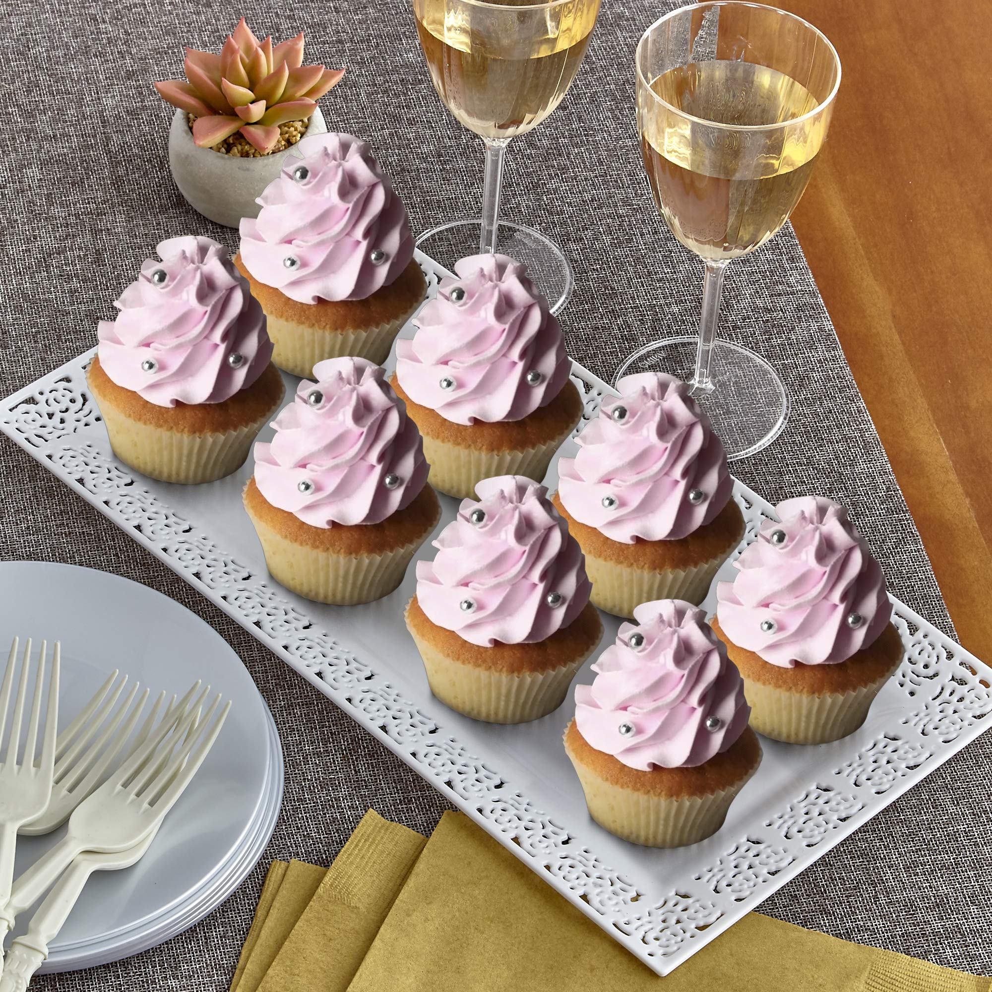 Silver Spoons DISPOSABLE LACE TRAYS | for Upscale Wedding and Dining | 6 pc | White | 14β x 7.5β -