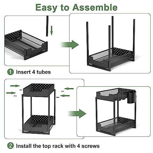 𝗡𝗲𝘄𝗲𝘀𝘁 3 Pack Under Sink Organizer and Storage, Bathroom Cabinet Organizer, 2 Tier Pull Out Under Cabinet Storage, Black Slide-Out Undersink Shelf Organizer for Kitchen, Under Counter Organizer