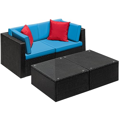 Devoko 4 Piece Patio Furniture Set PE Wicker Sectional Sofa Set Rattan Outdoor Conversation Set with Padded Cushions for Balcony, Backyard, Garden(4 Piece, Blue)