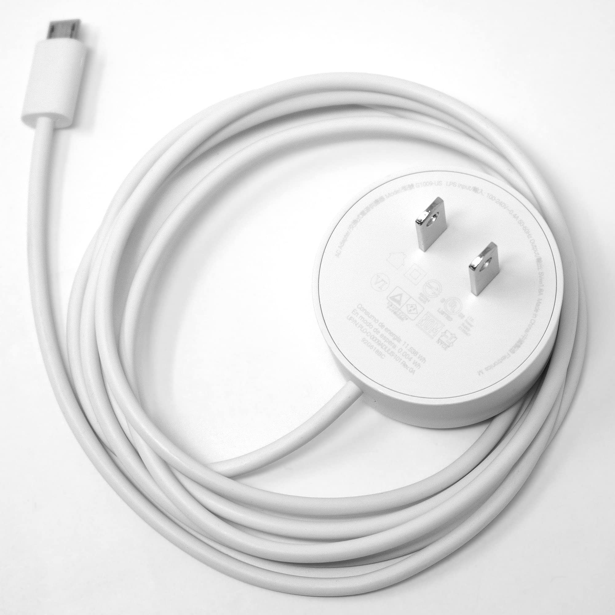 Google Home Mini Power Cord, Replacement Original Google AC Charger Adapter Power Supply G1009 Micro-USB - Bulk Packaging, White - 2 Pack