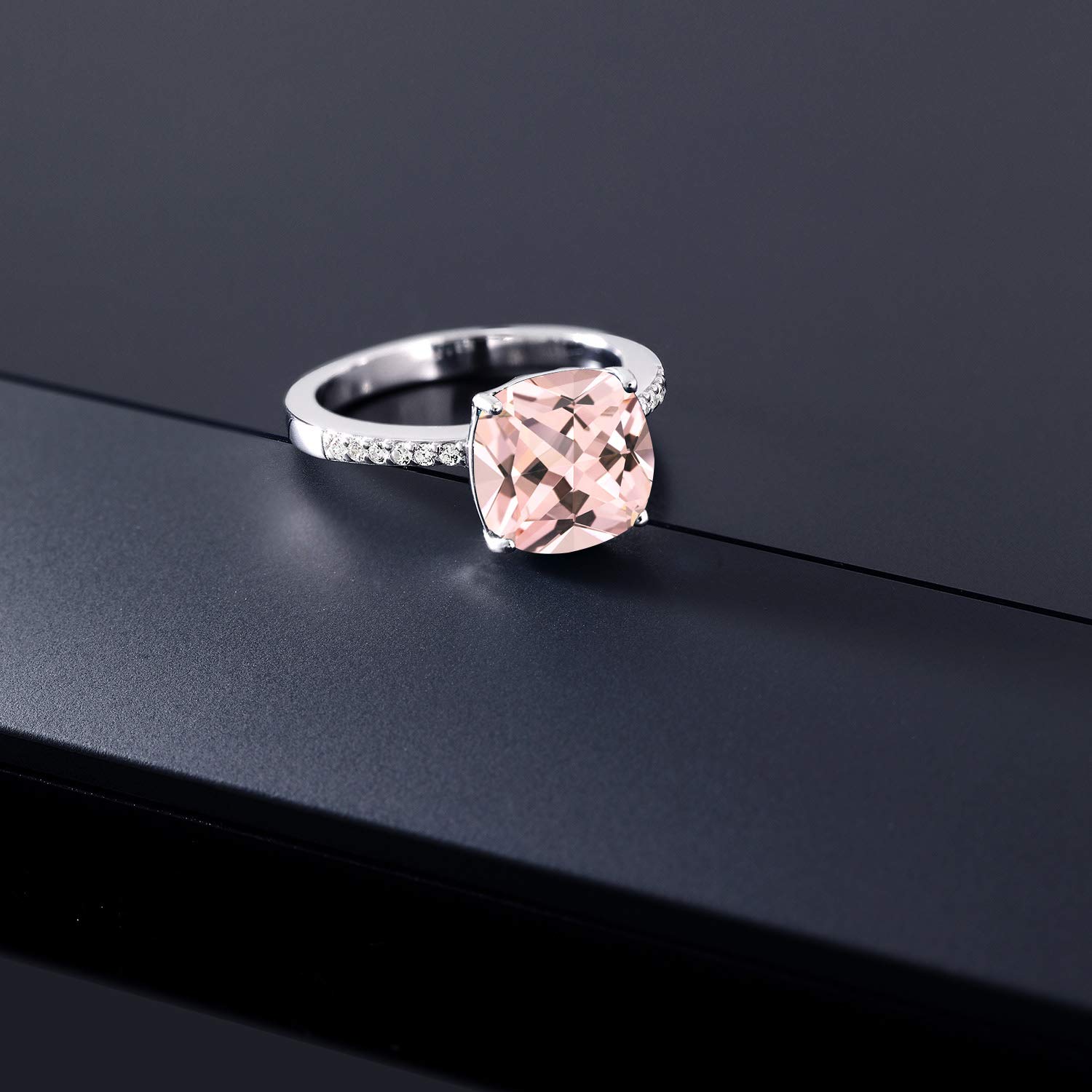 Gem Stone King 925 Sterling Silver Peach Simulated Morganite Engagement Ring For Women (4.44 Cttw, Cushion 10MM, Available In Size 5, 6, 7, 8, 9)