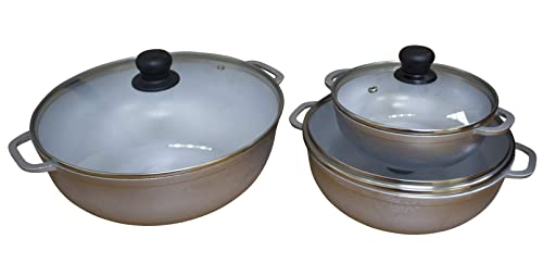 IMUSA USA Traditional Colombian Natural Caldero Glass Lid & Steam Vent 3-Piece (1.4/3.4/6.6) Quart, Silver (Dutch Oven Set)