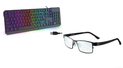KLIM Chroma Gaming Keyboard Wired USB Durable Ergonomic Waterproof Silent and Protect Blue Light Blocking Glasses Reduce Eye Strain and Fatigue Bundle