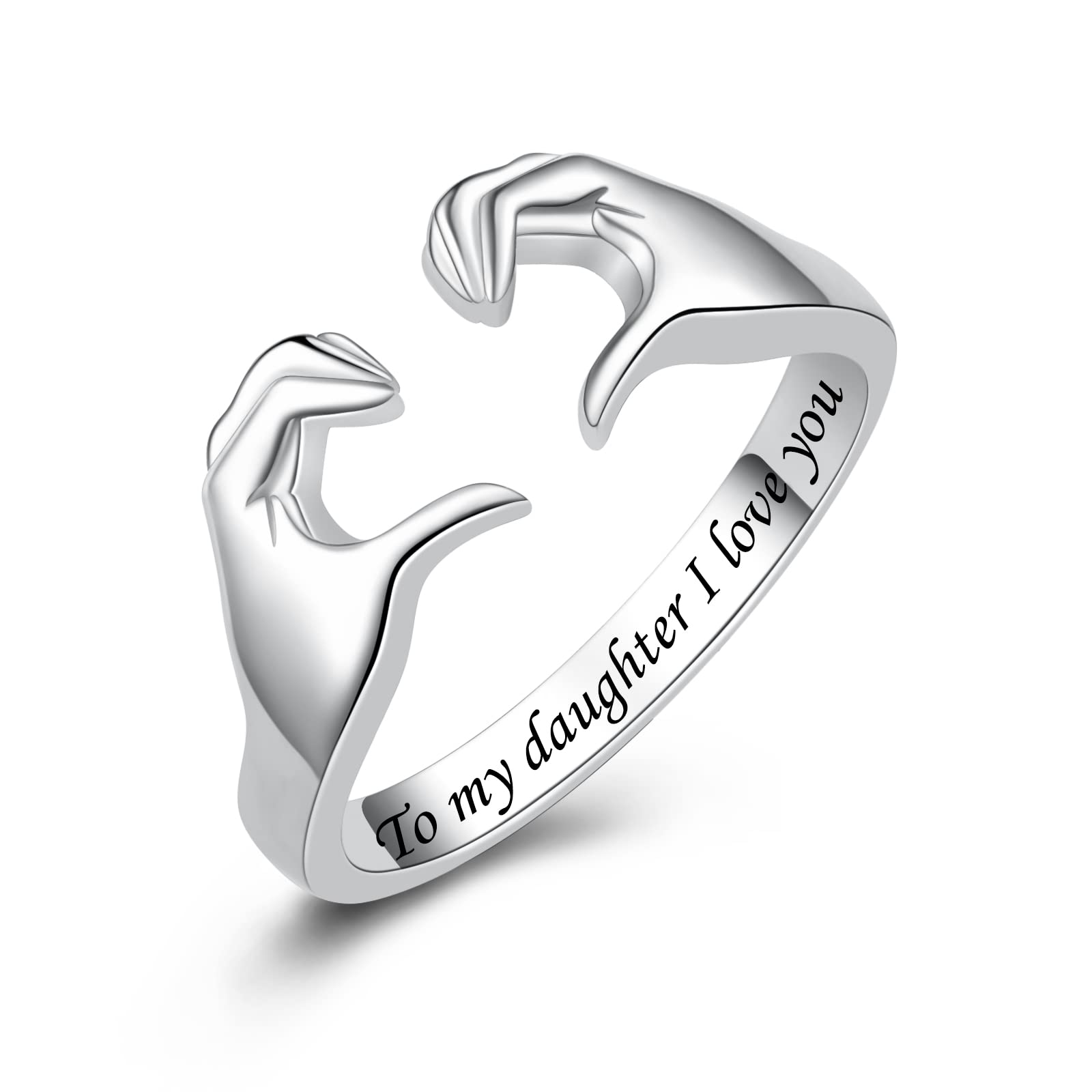 Fookduoduo Hug Rings for Women Sterling Silver Adjustable Love Ring Always with You Jewelry Rings Couples Bands Hugging Ring for Women Teen Girls(To my daughter I love you)