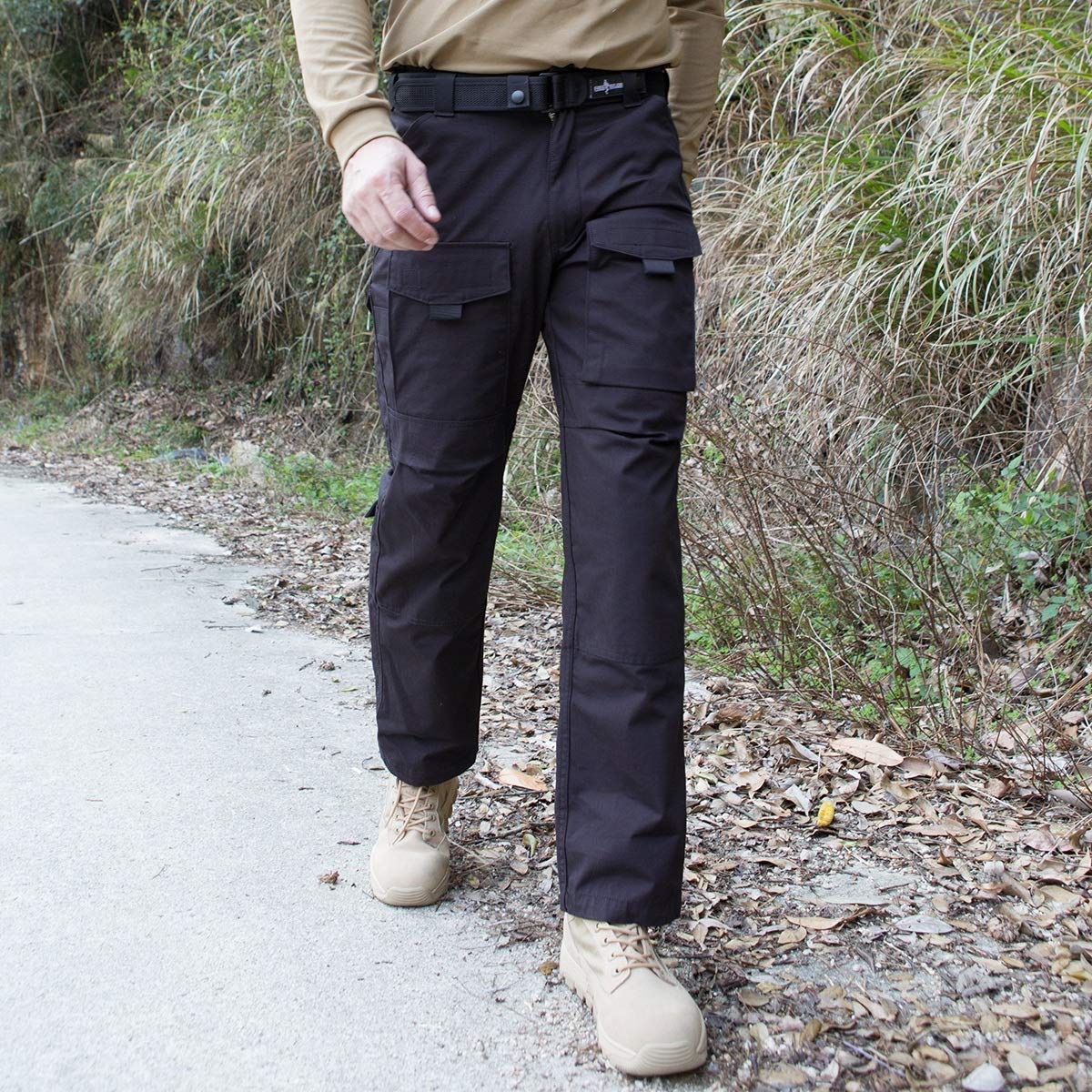 FREE SOLDIER Men's Cargo Pants,Tactical Pants for Men Stretch,Durable Ripstop EDC Work Pants for Hiking (Black 38Wx32L)