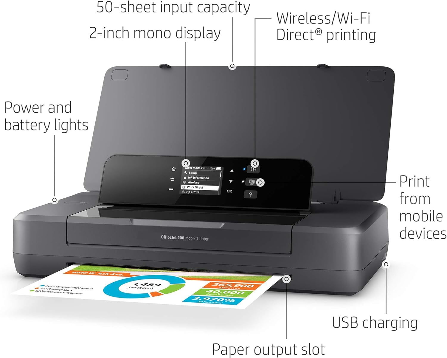 Mavark New OfficeJet 200 Portable Wireless Mobile Printer with Built in Battery (CZ993A) Black 2 Years Warranty